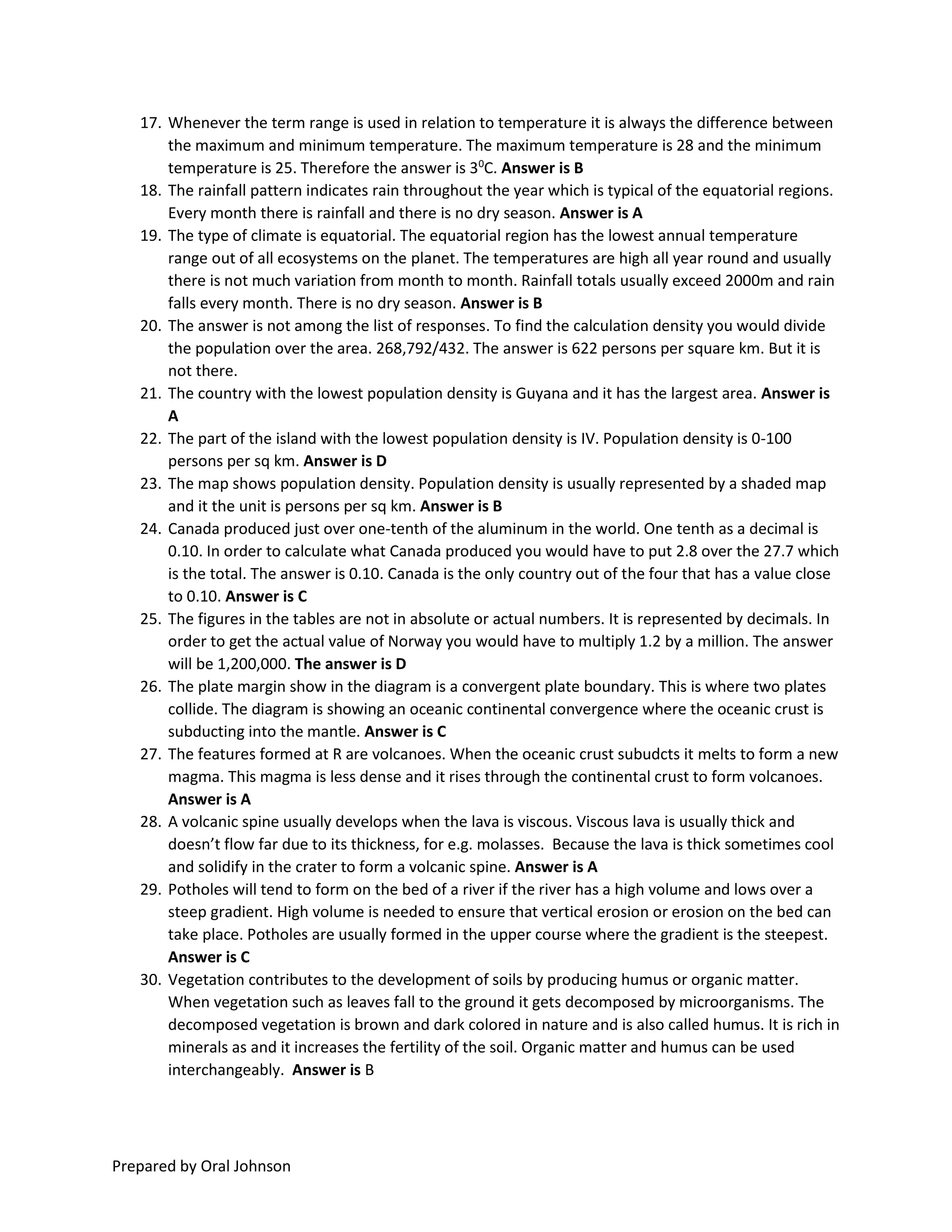 Simple explanations to CSEC Geography 2016 multiple choice | PDF