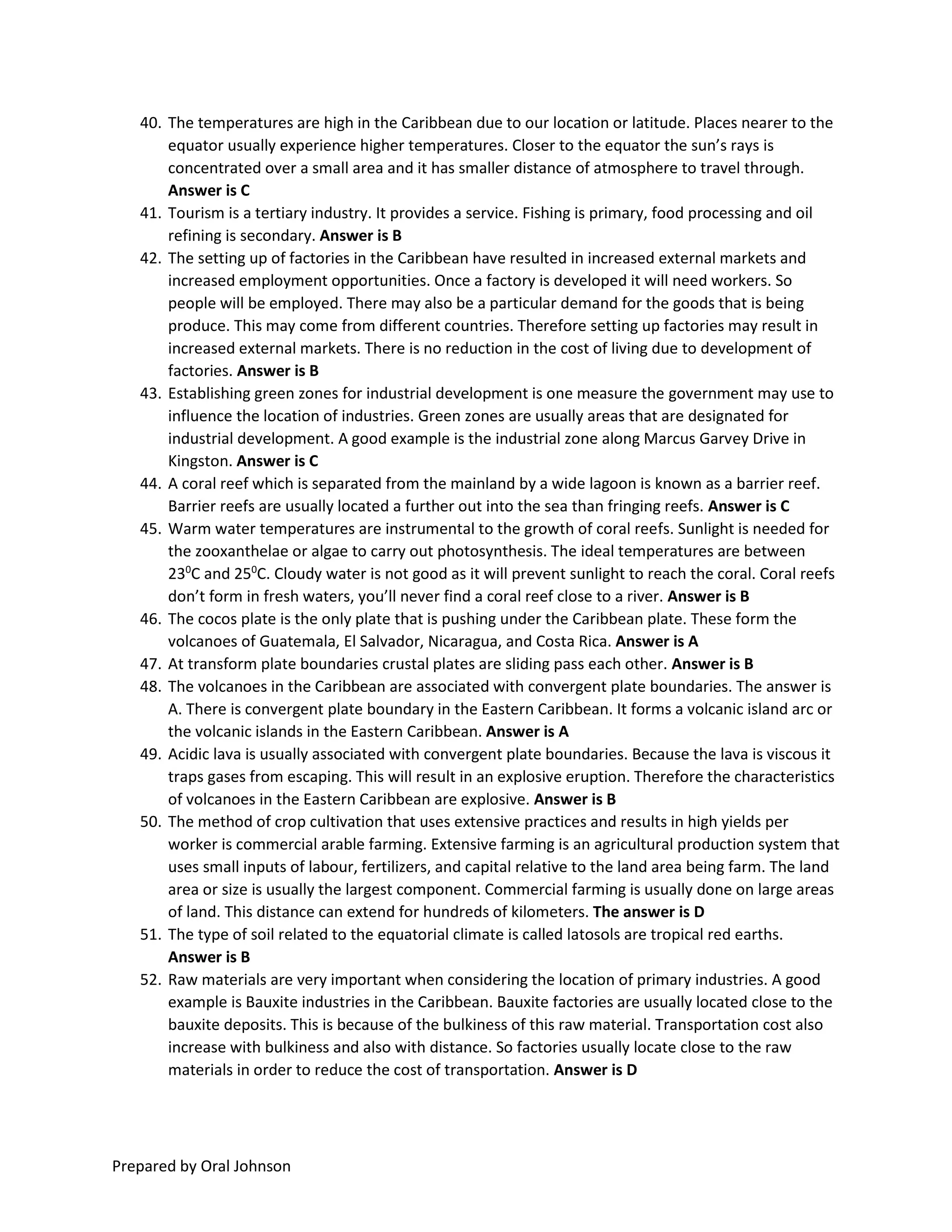 Simple explanations to CSEC Geography 2016 multiple choice | PDF
