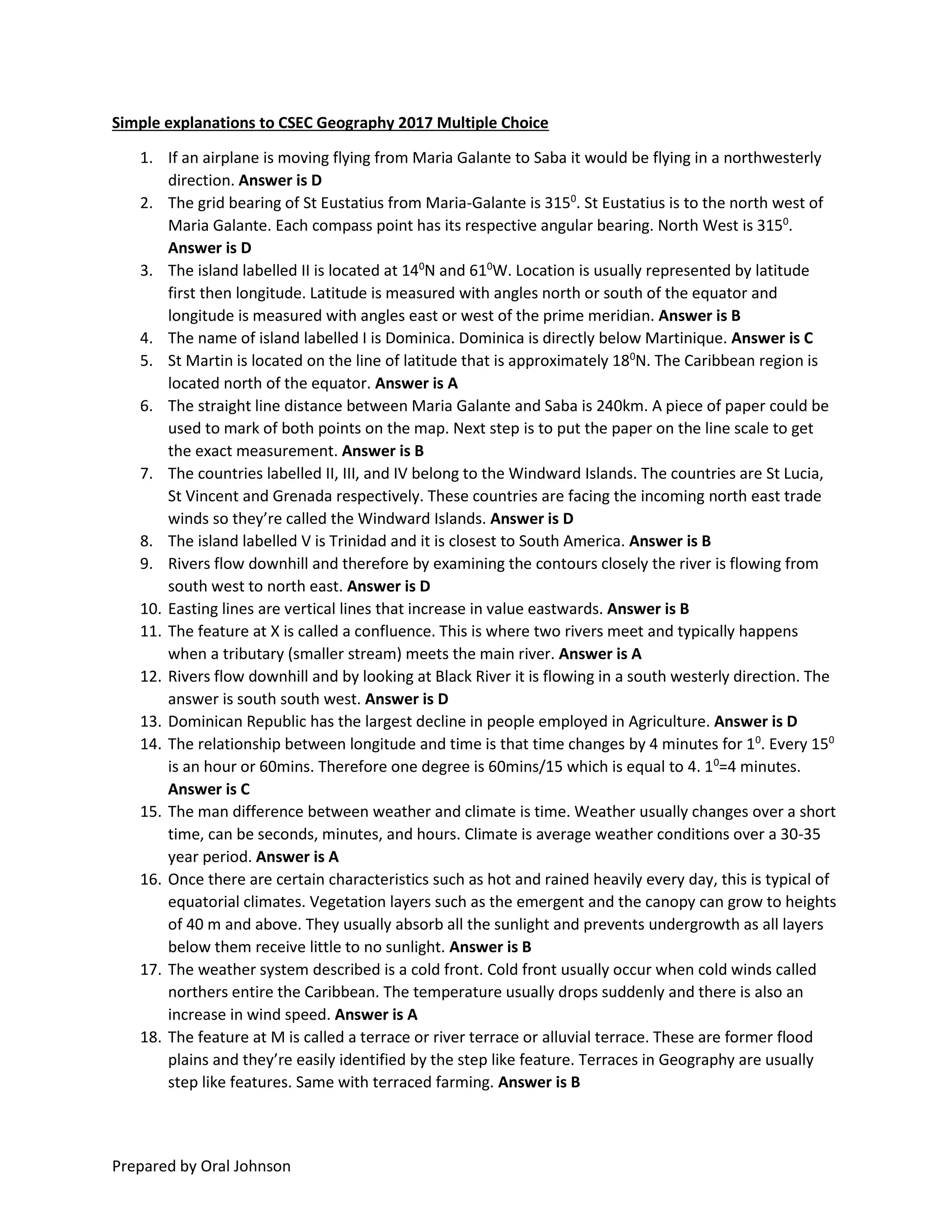 Simple explanations to CSEC Geography 2017 multiple choice | PDF