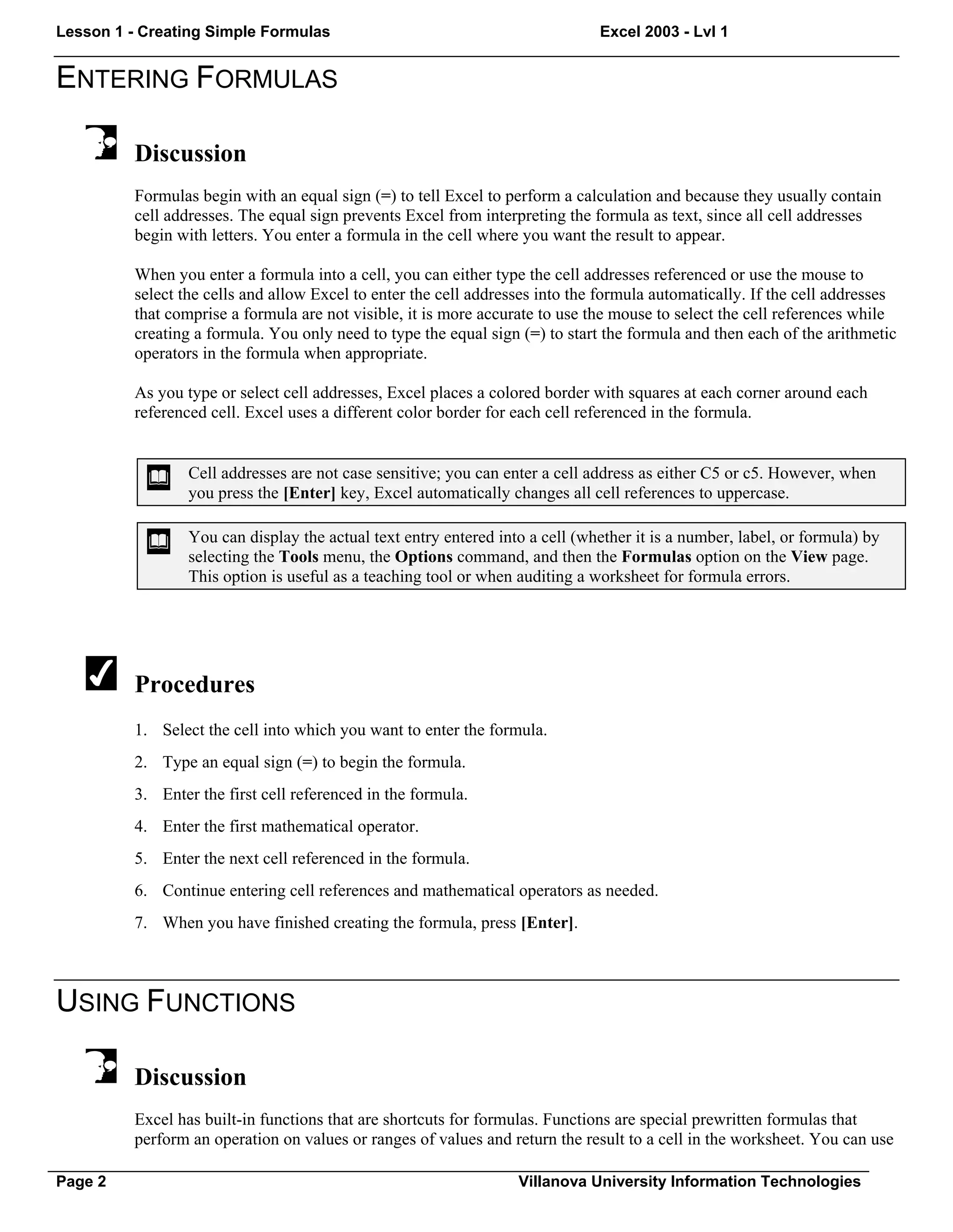 Simple Formulas Excel Pdf 