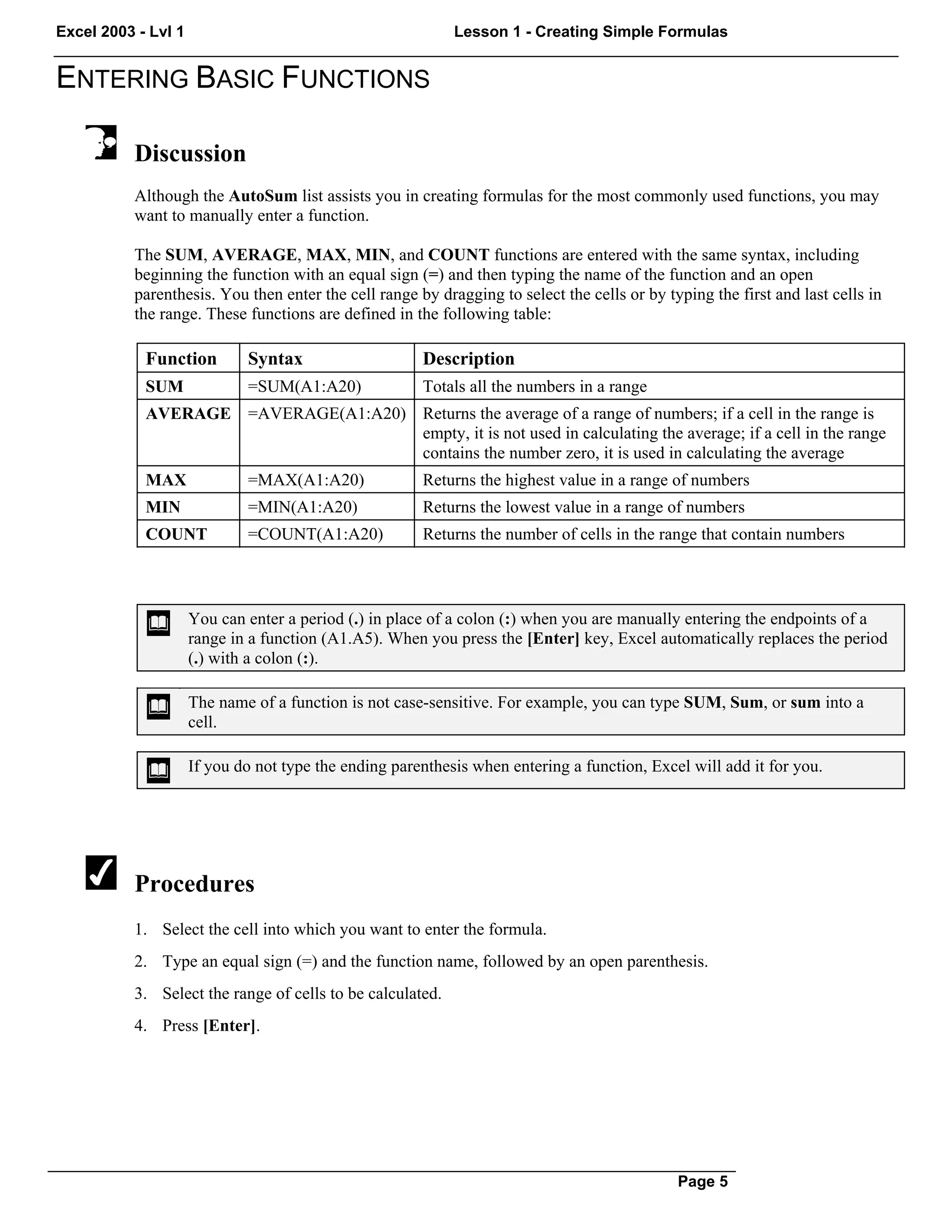 Simple Formulas Excel Pdf 