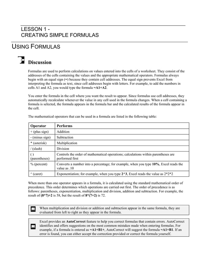 Simple formulas excel | PDF | Business Accounting & Finance | Business