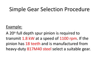 Simple gear selection procedure | PPTX