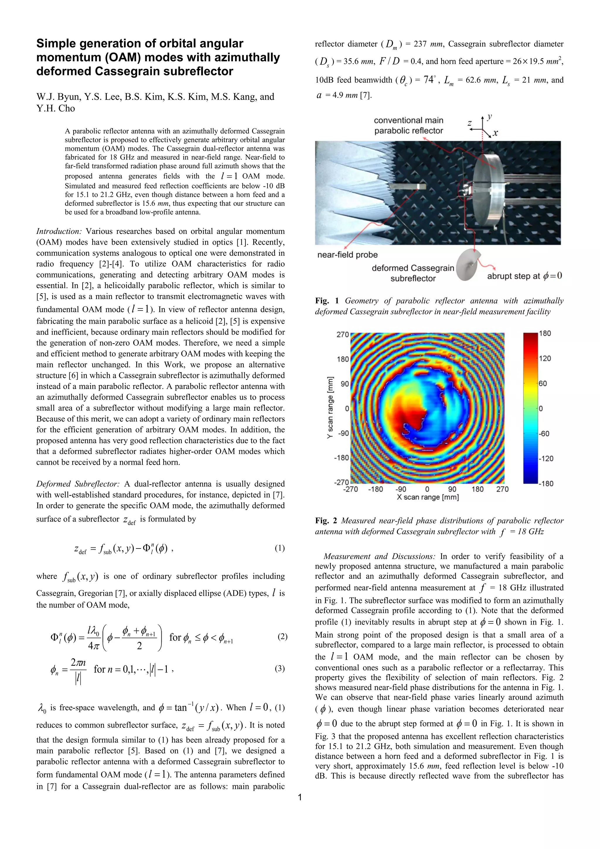 Simple generation of orbital angular momentum modes with azimuthally deformed cassegrain ...