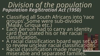 South African History: Apartheid1940s to 1960 | PPTX