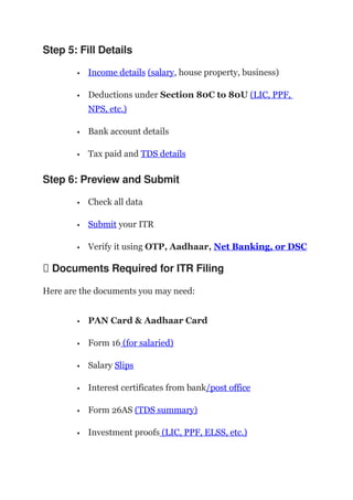 Simple Guide to Income Tax Return Filing in India. | PDF