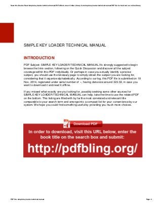 Simple key loader technical manual