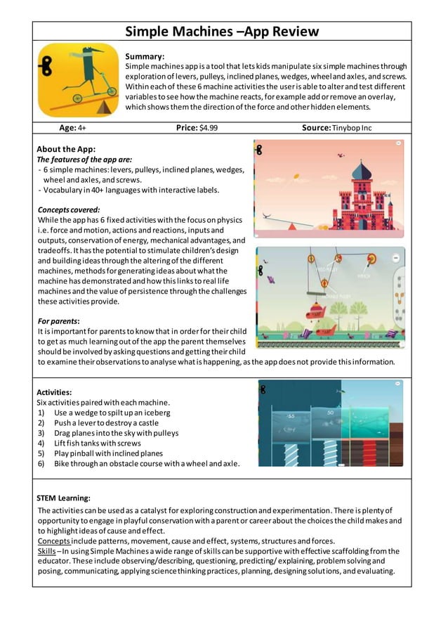 Simple machines app review | PDF