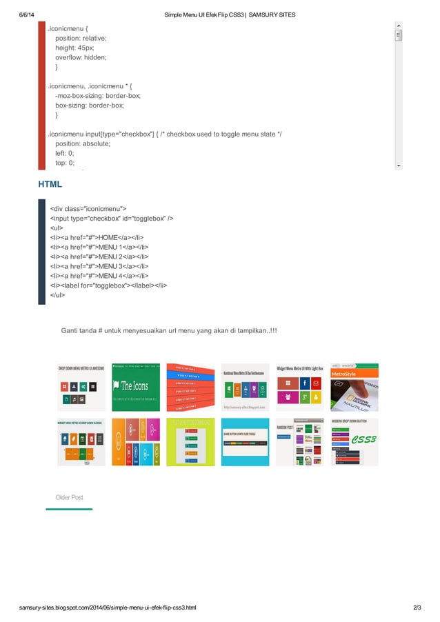 Simple menu ui efek flip css3 | PDF