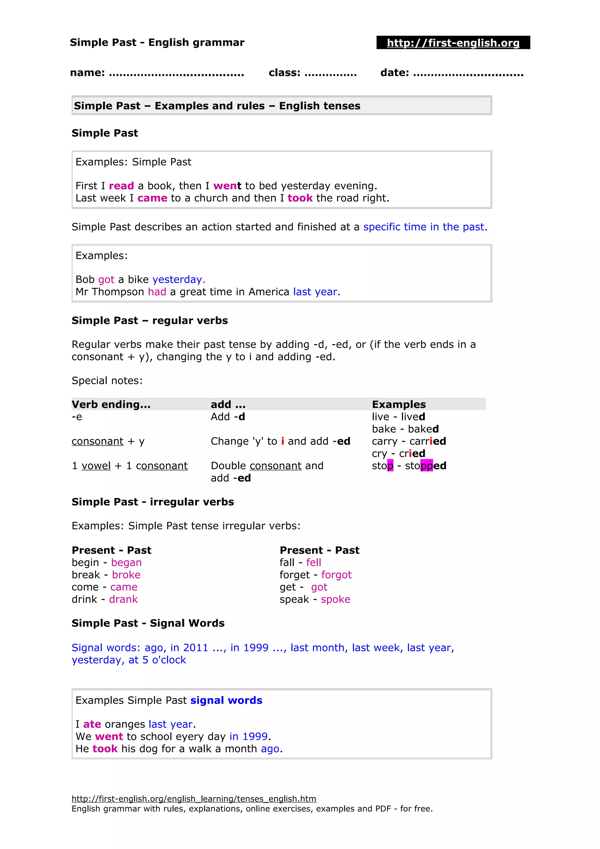 Simple Past rules | PDF