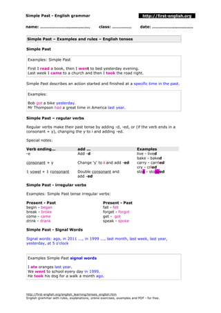 Simple Past rules | PDF