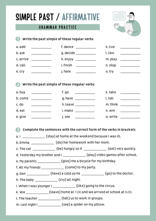 Simple Past Affirmative Grammar Practice Worksheet In Colorful Simple ...