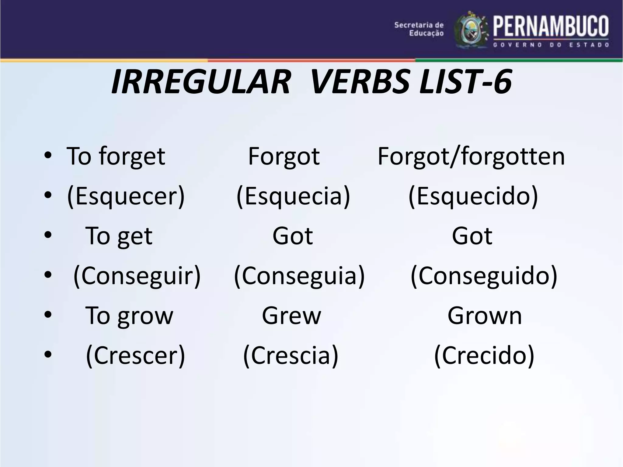 Simple past irregular verbs | PPT