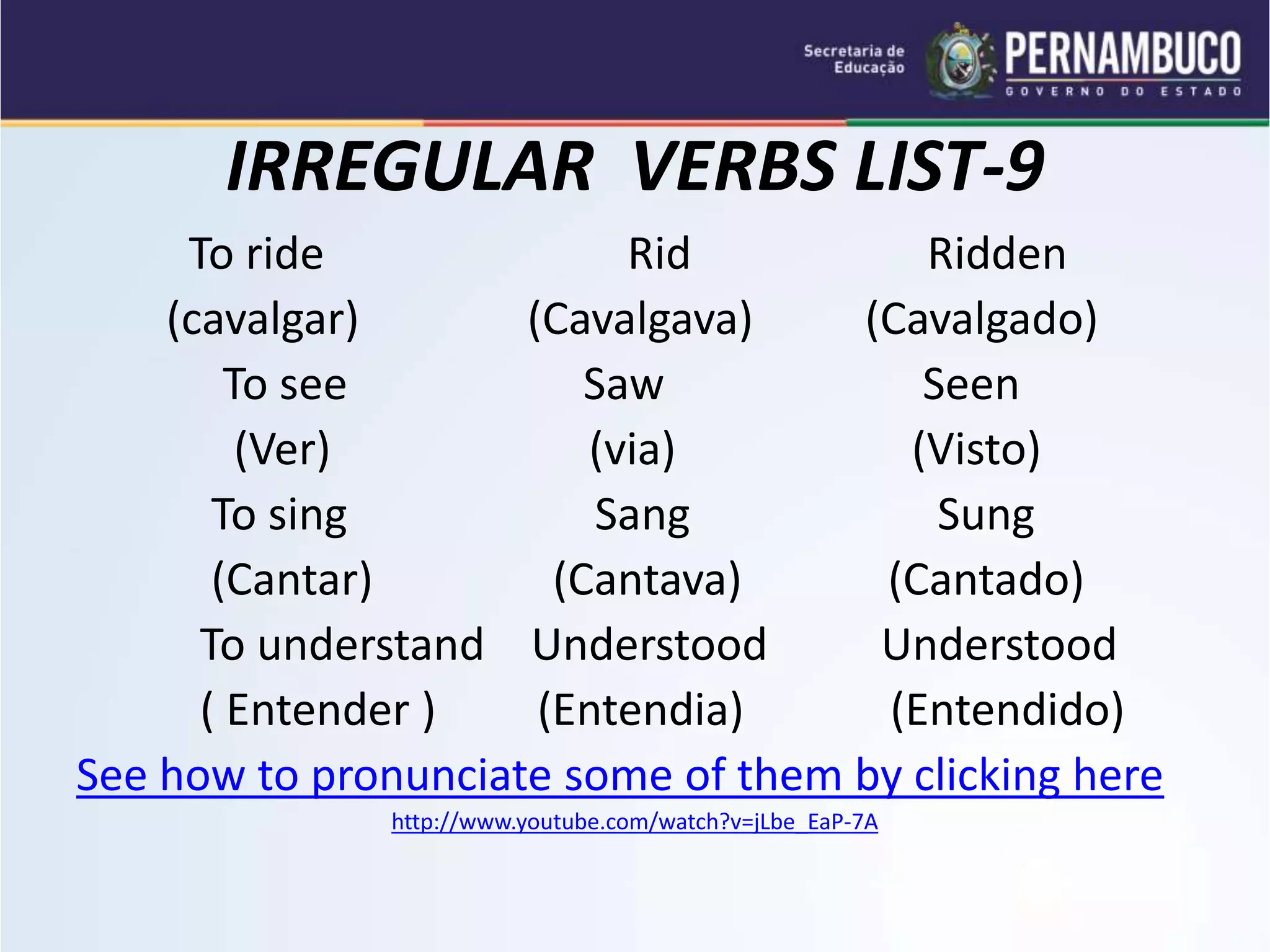 Simple past irregular verbs | PPT