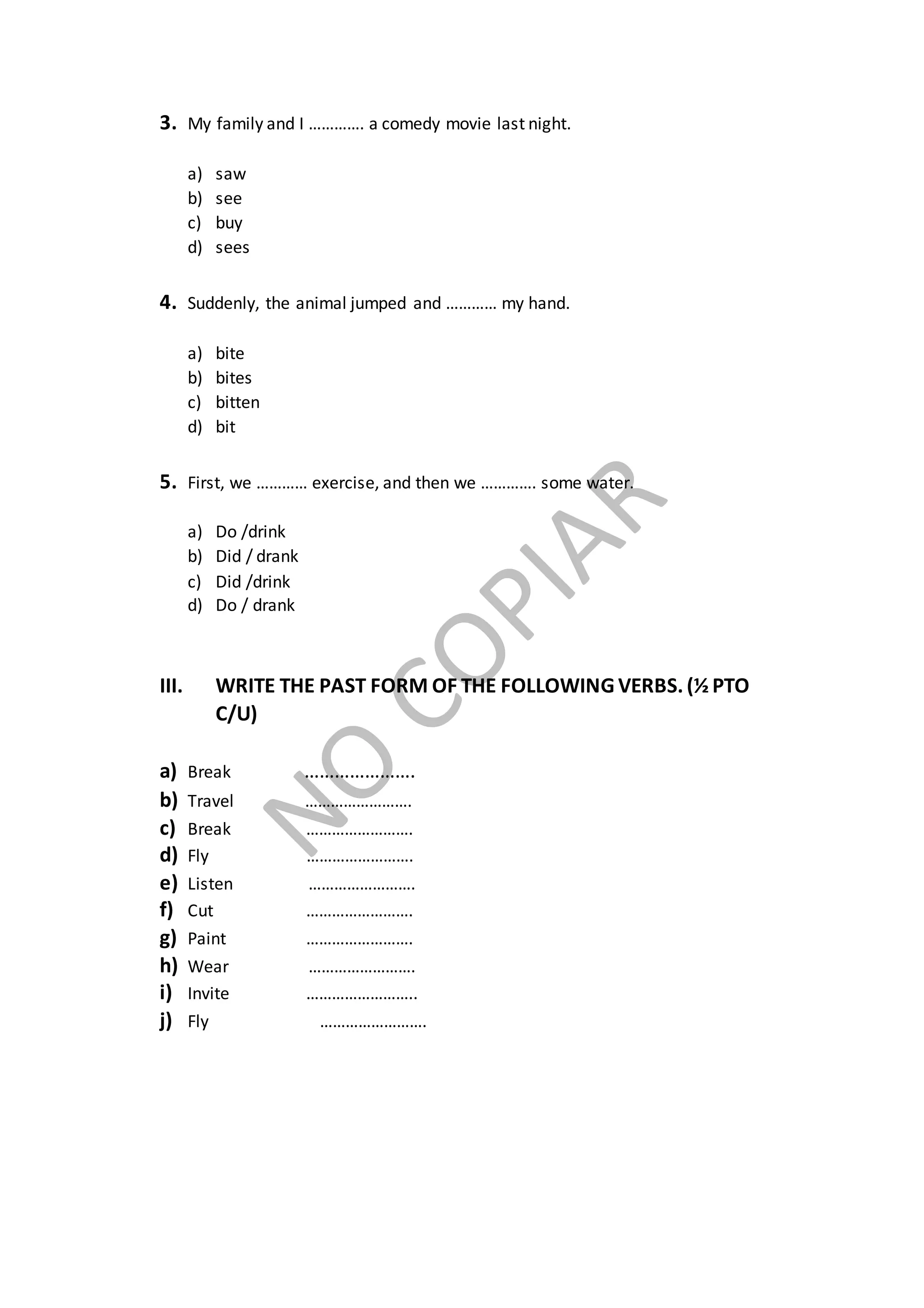 Simple past of regular and irregular verbs 3 | DOCX