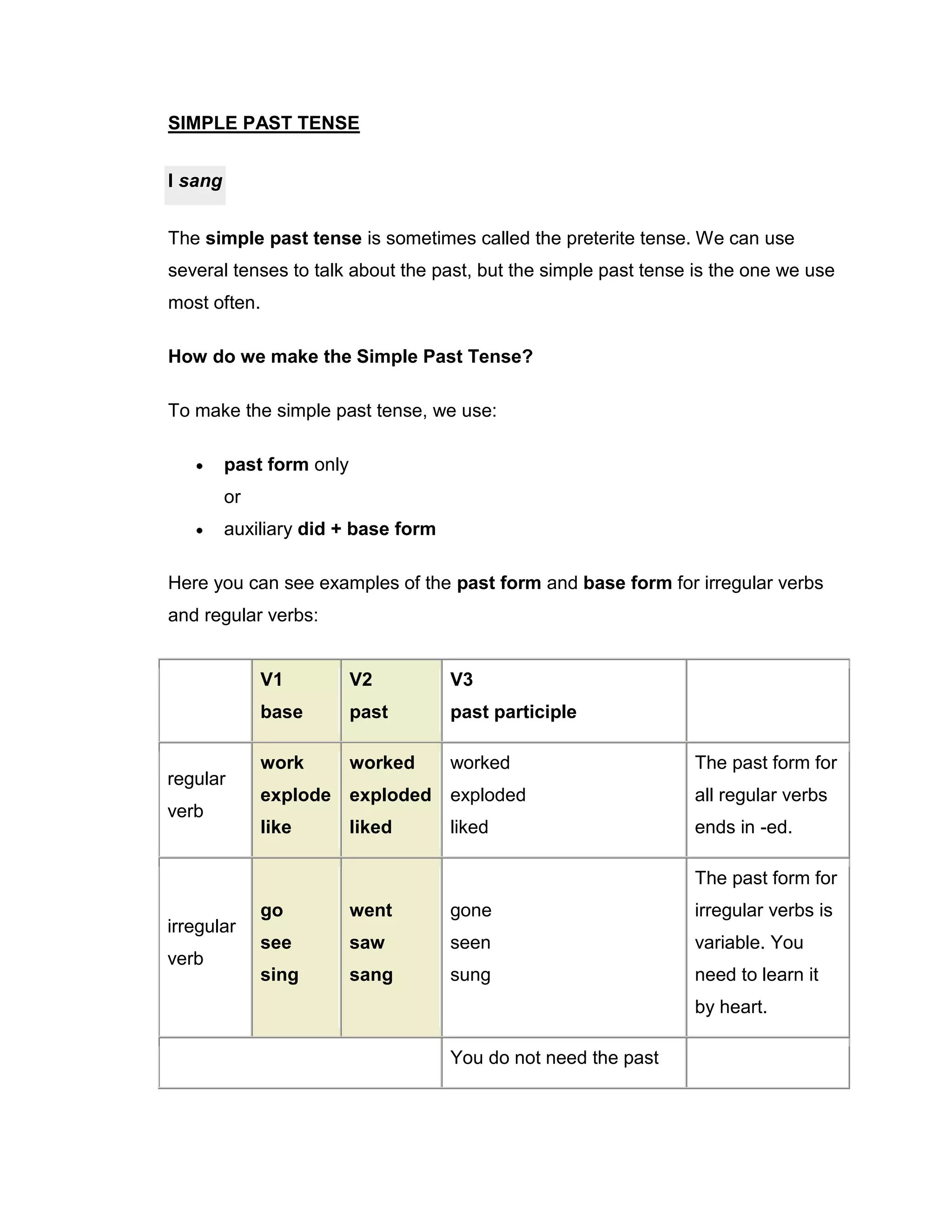 Simple past tense | DOCX