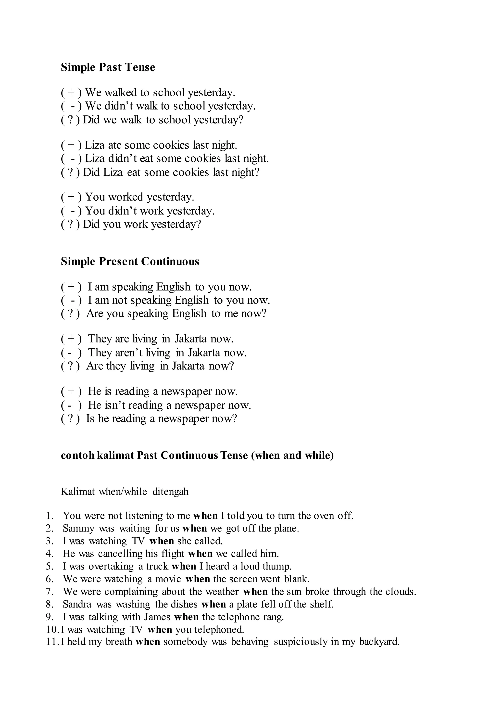 Simple past tense and continuous tense | DOCX