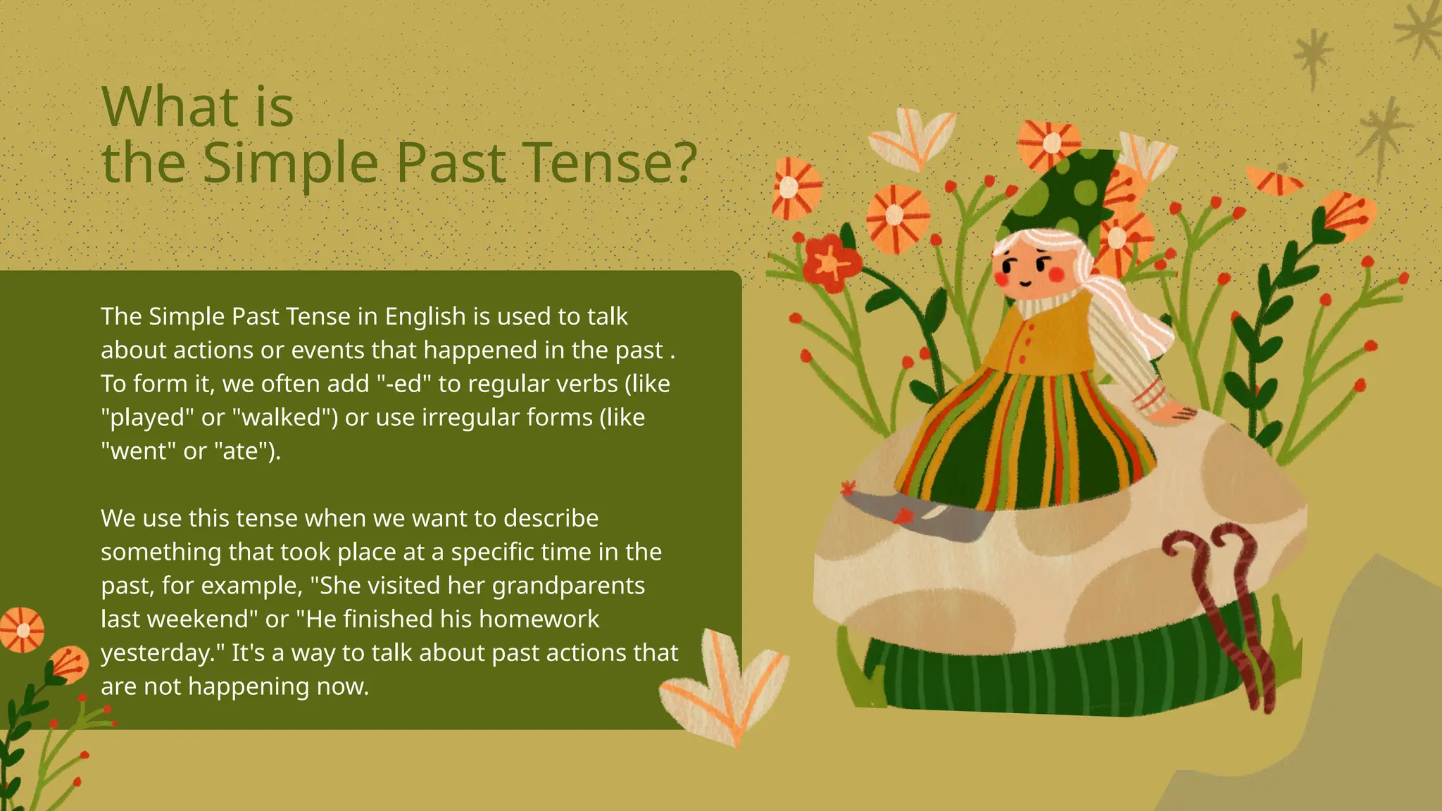 Simple Past Tense Education Presentation in Green Red Illustrative ...