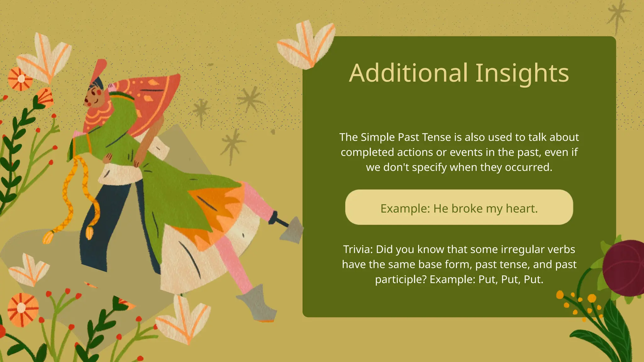 Simple Past Tense Education Presentation in Green Red Illustrative ...