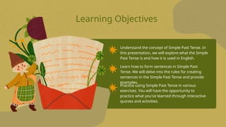 Simple Past Tense Education Presentation in Green Red Illustrative ...