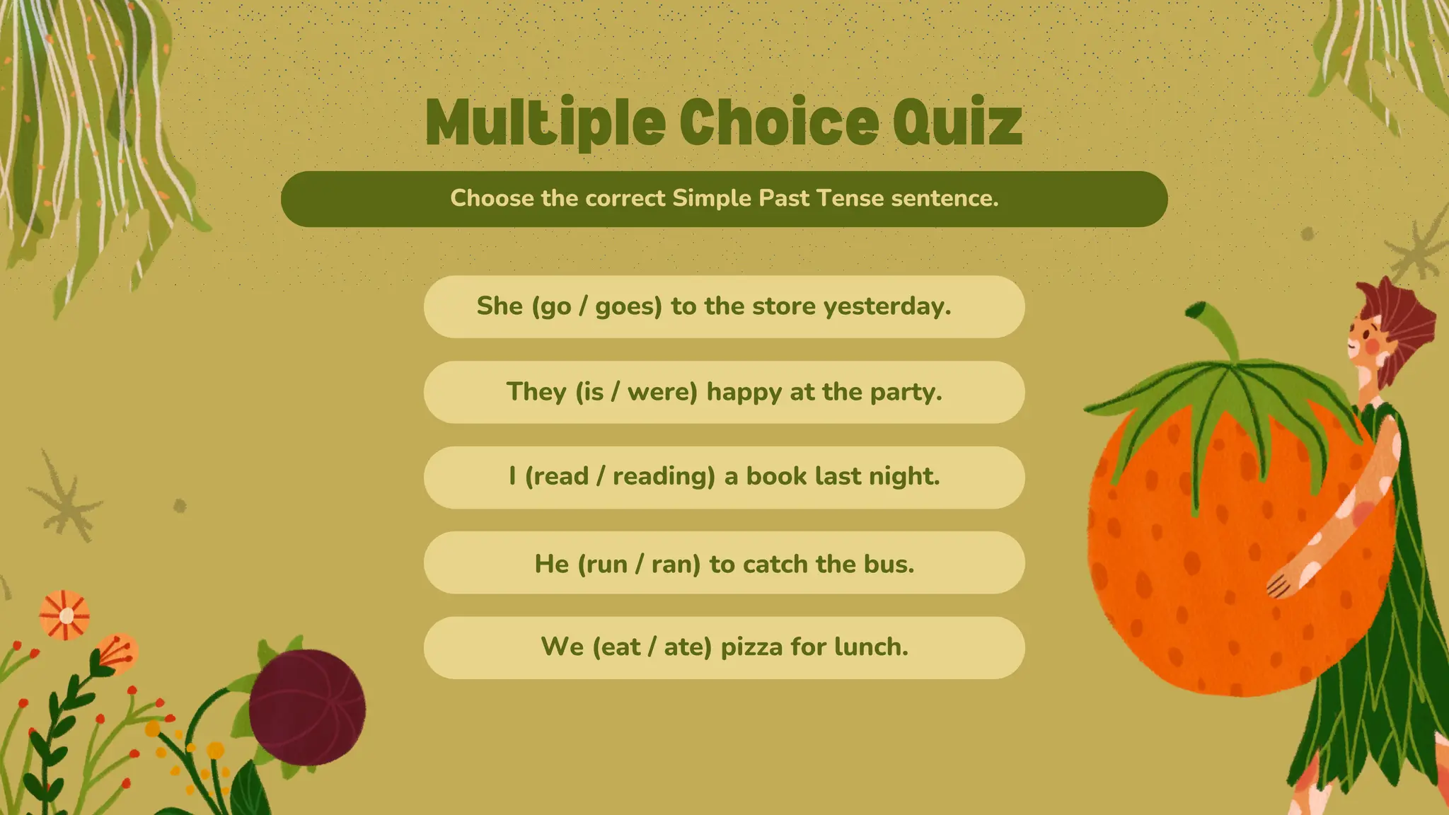 Simple Past Tense Education Presentation in Green Red Illustrative ...