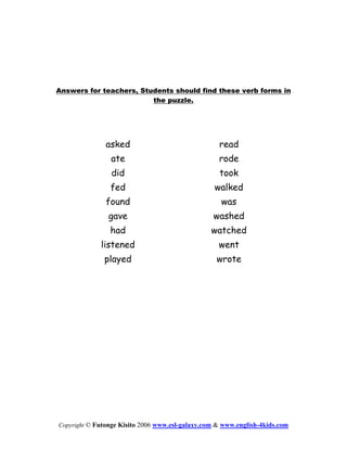 Simple past tense forms of the verbs below | PDF