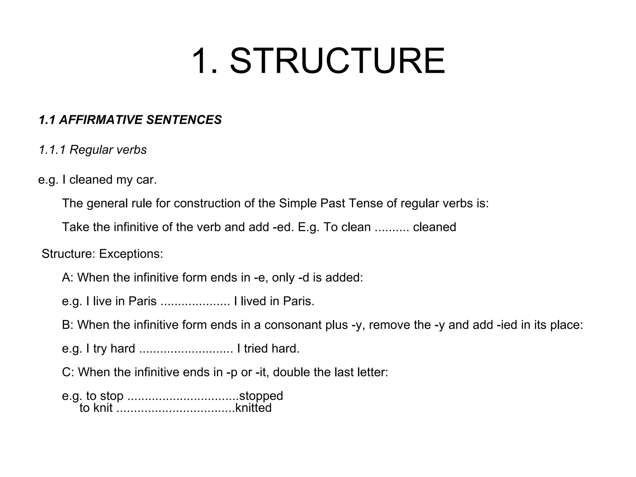 Simple past tense in affirmative sentences | PPT