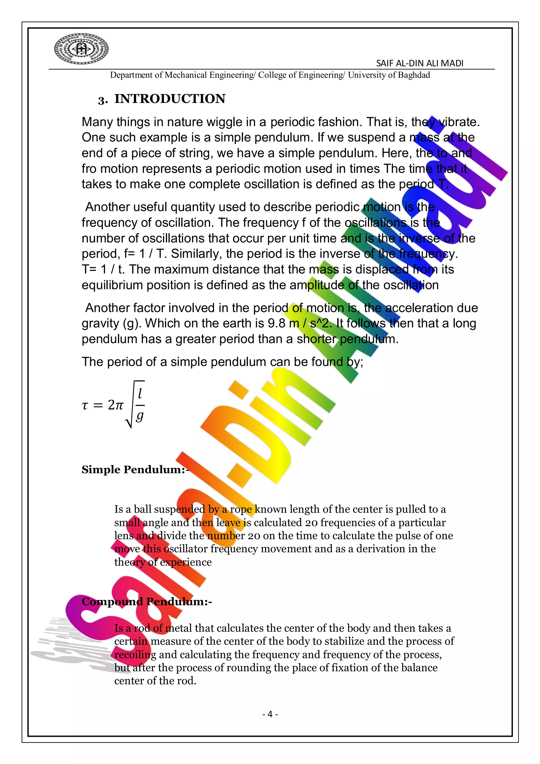 simple pendulum and compound pendulum | vaibration | u.o.b | | PDF