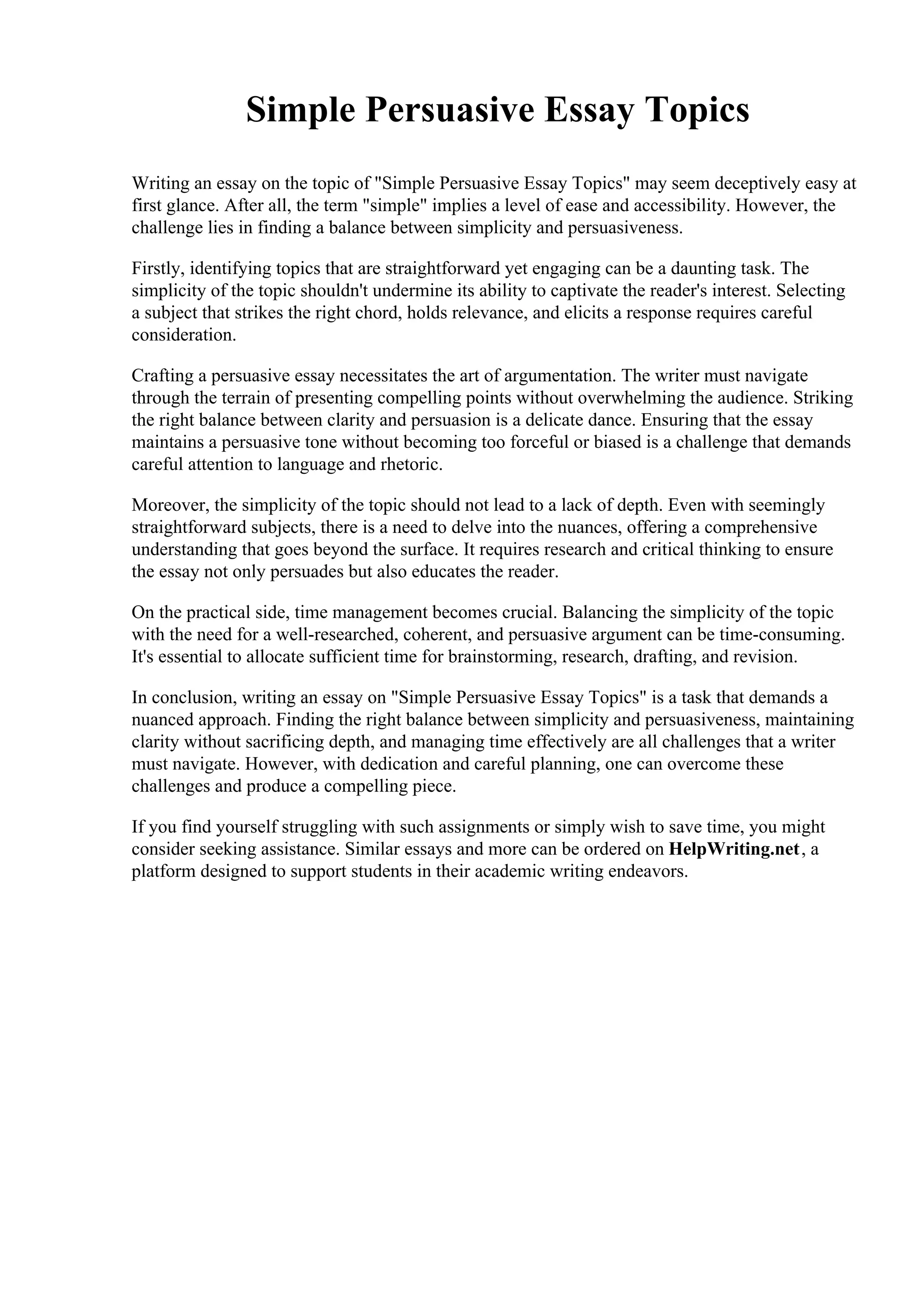 Simple Persuasive Essay Topics | PDF