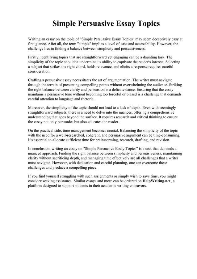 Simple Persuasive Essay Topics | PDF
