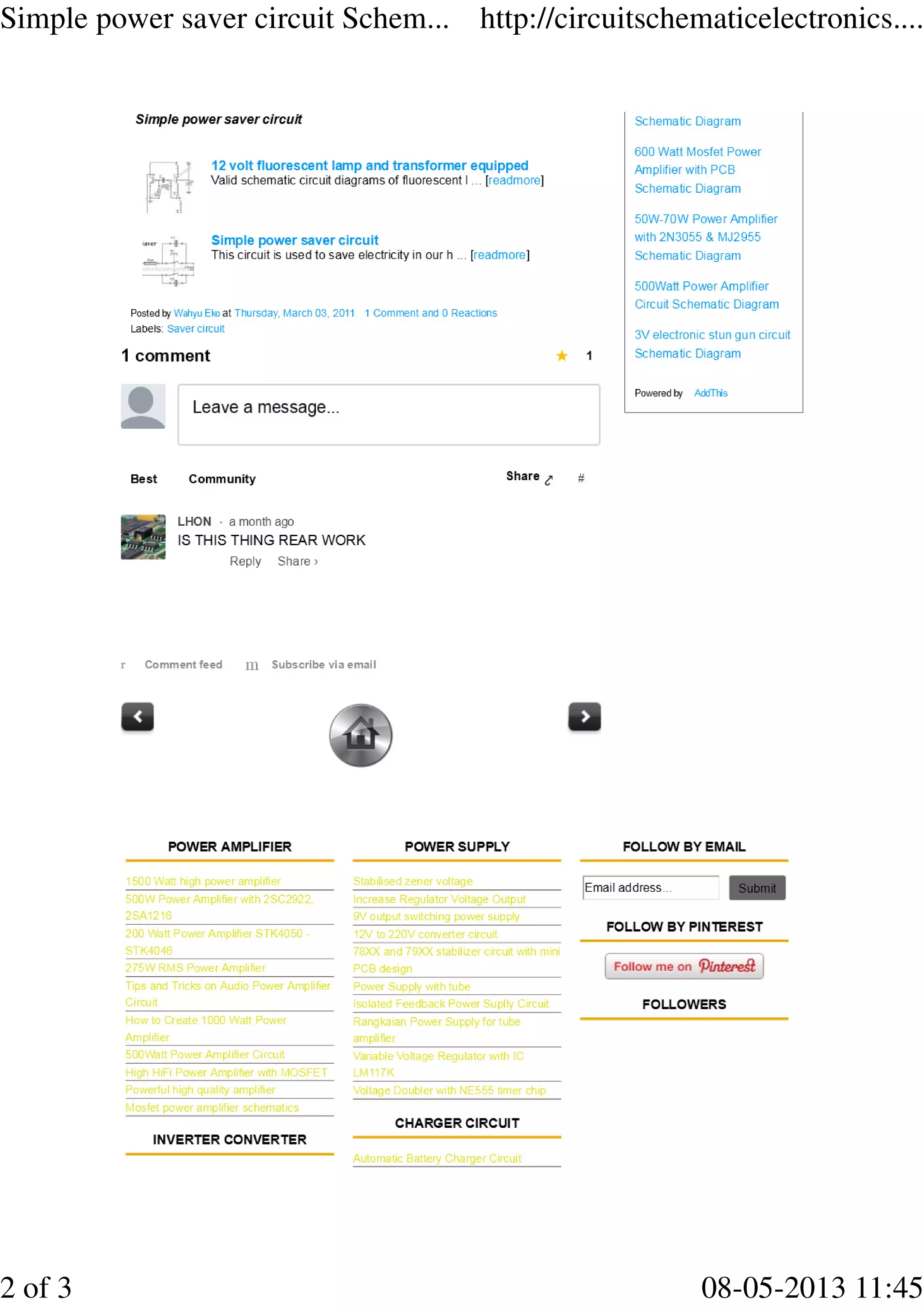 Simple power saver circuit schematic diagram | PDF