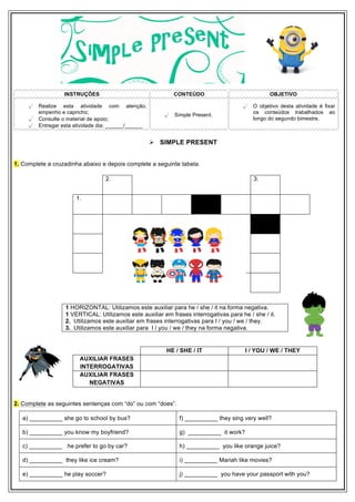 Lista de exercícios de Inglês (Simple Present) | PDF