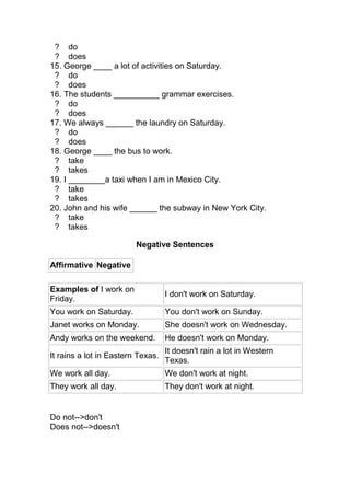 Simple present 7ºmo verano | PDF