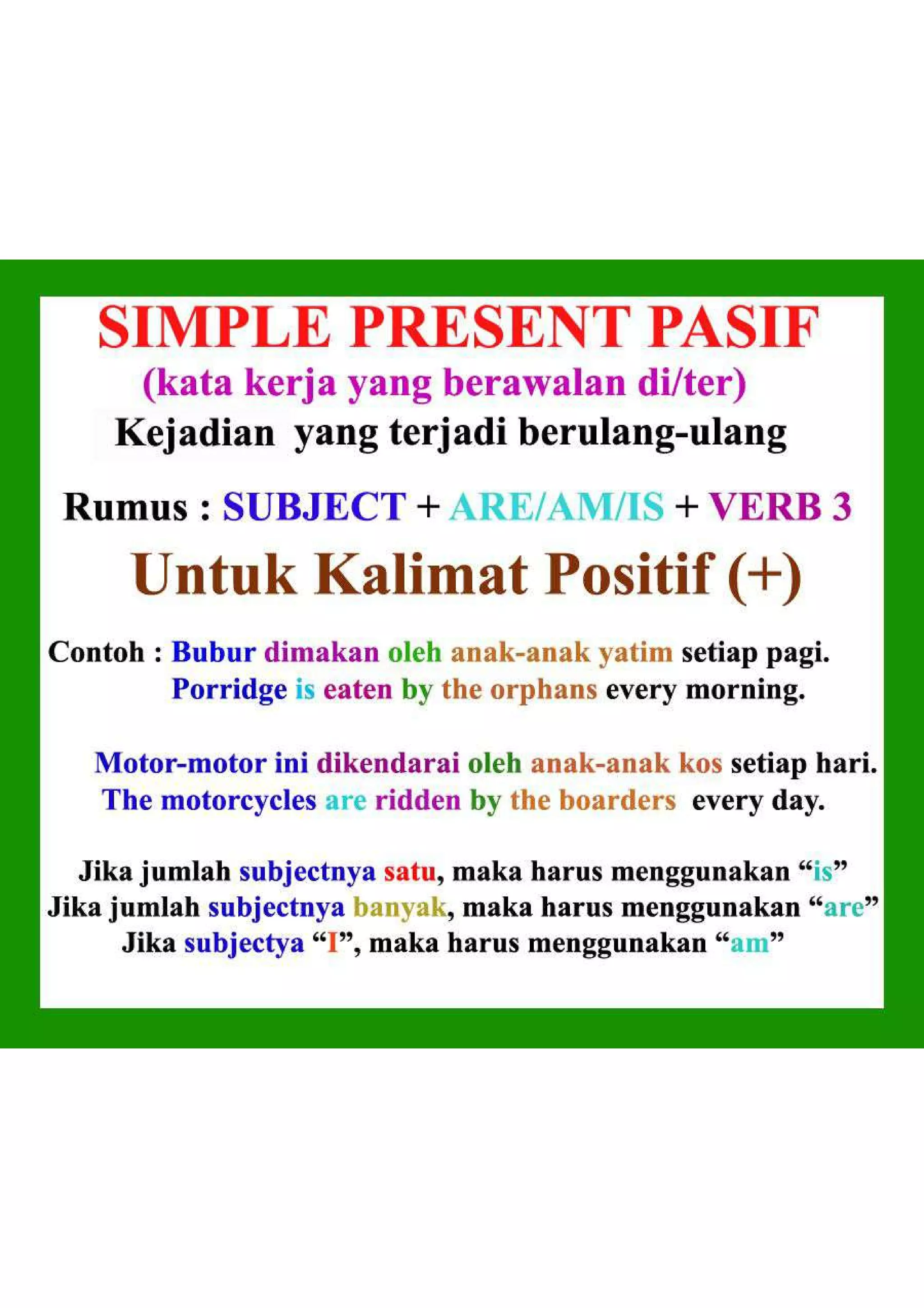 Rumus Simple Present Pasif untuk Kalimat Positif | PDF
