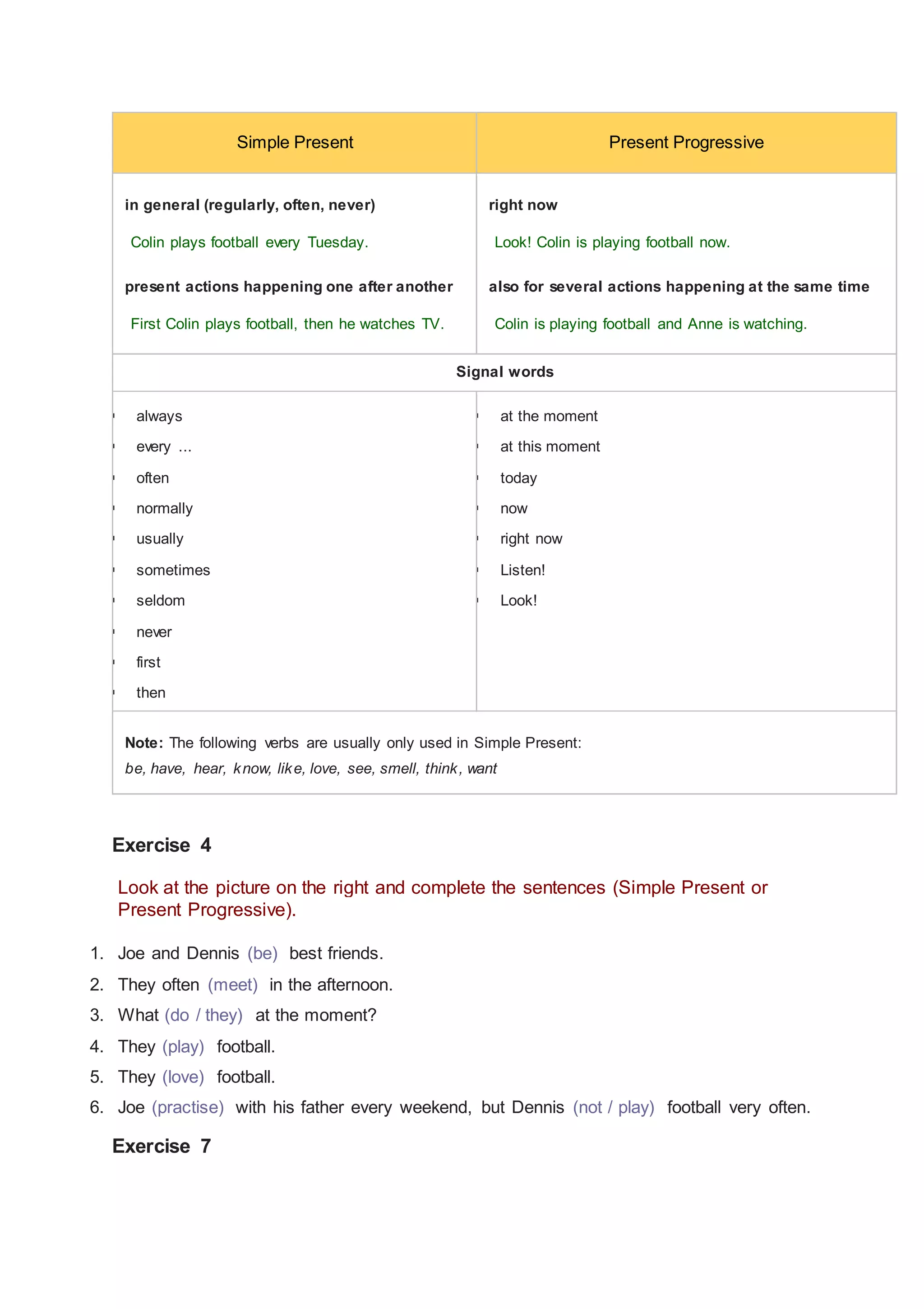 Simple present progressive e2 | PDF