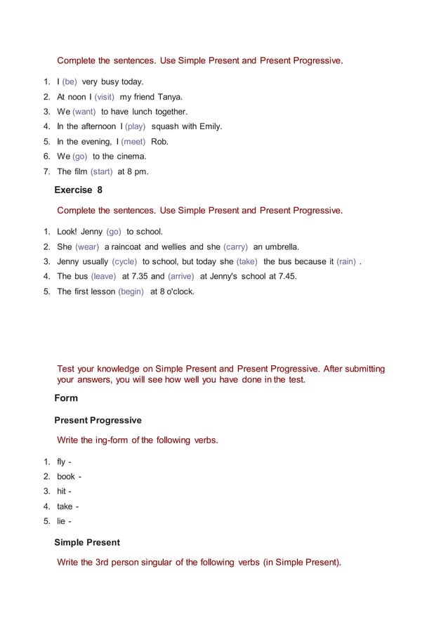 Simple present progressive e2 | PDF