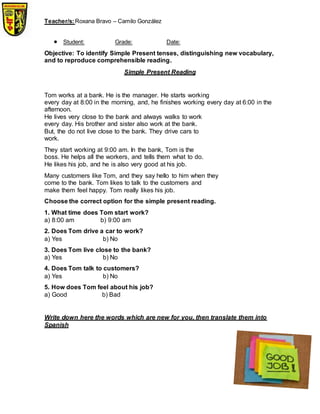 Simple present reading and applying activity | DOCX