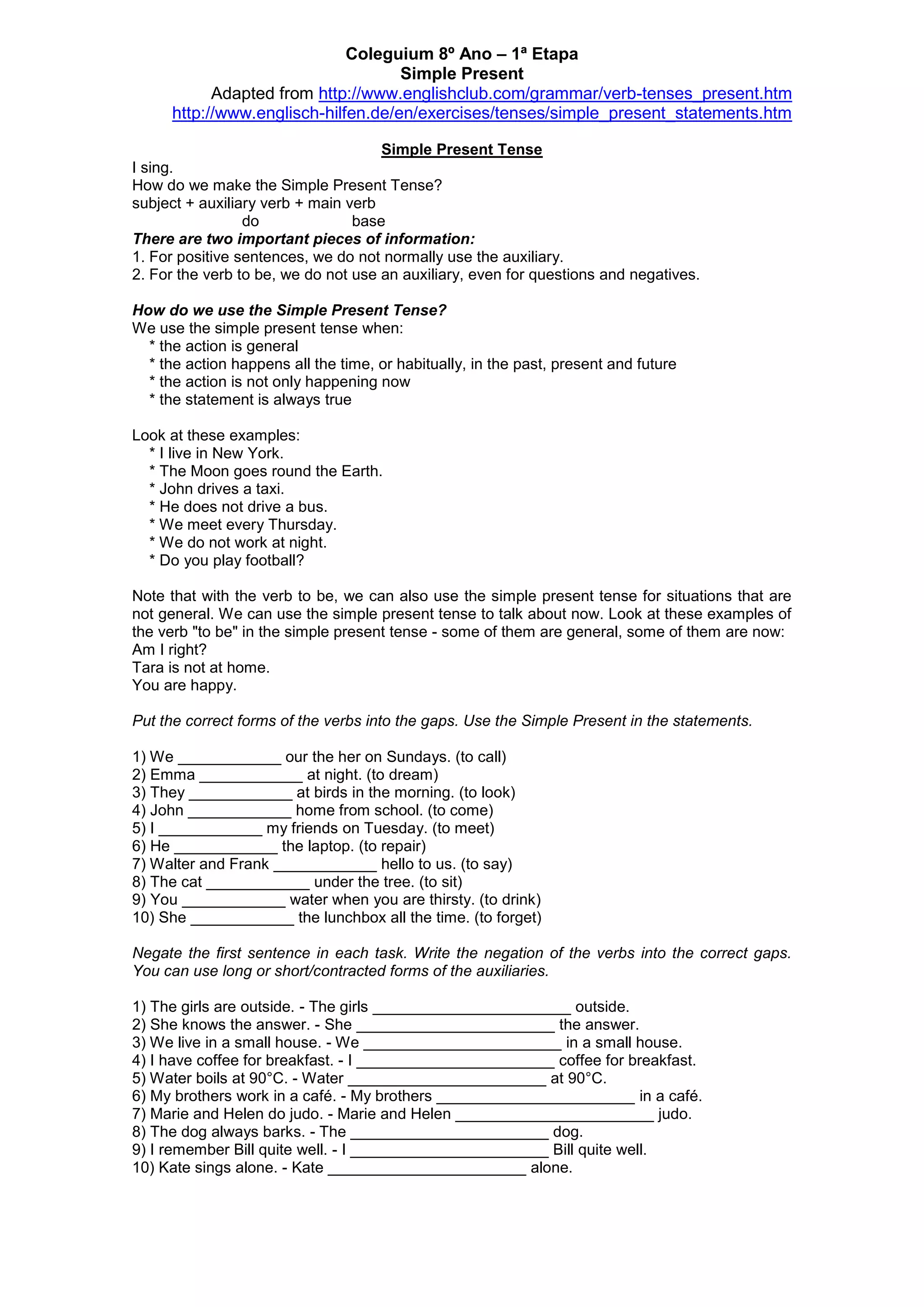 Simple present – review | DOCX