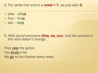 Reglas del presente simple, present simple rules | PPT
