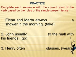Reglas del presente simple, present simple rules | PPT