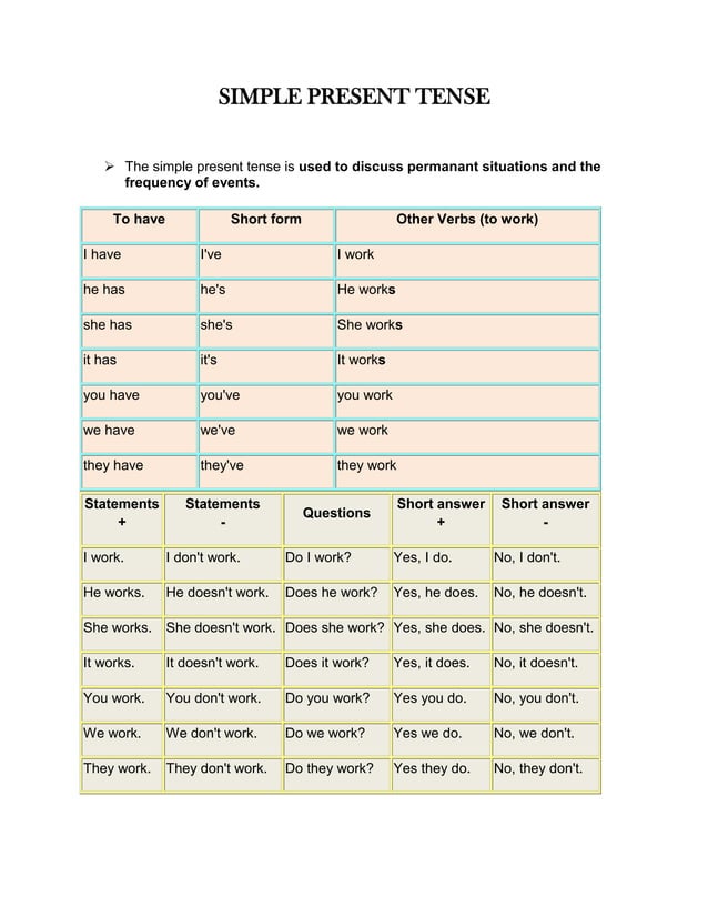 Simple present tense | PDF