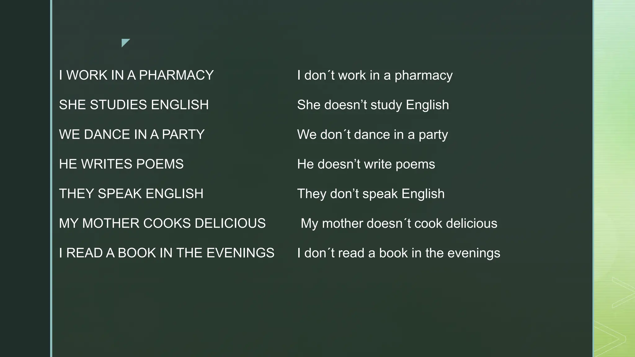 oraciones de presente simple, teoría y practica | PPT