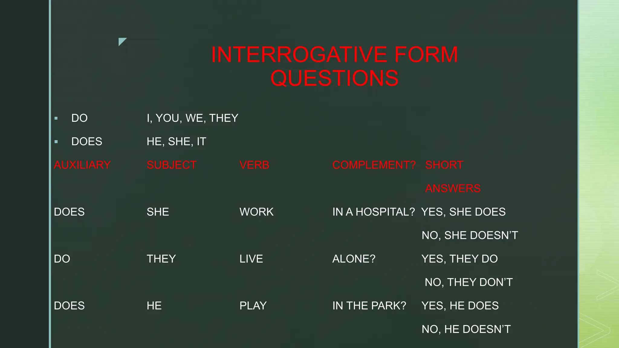 oraciones de presente simple, teoría y practica | PPT