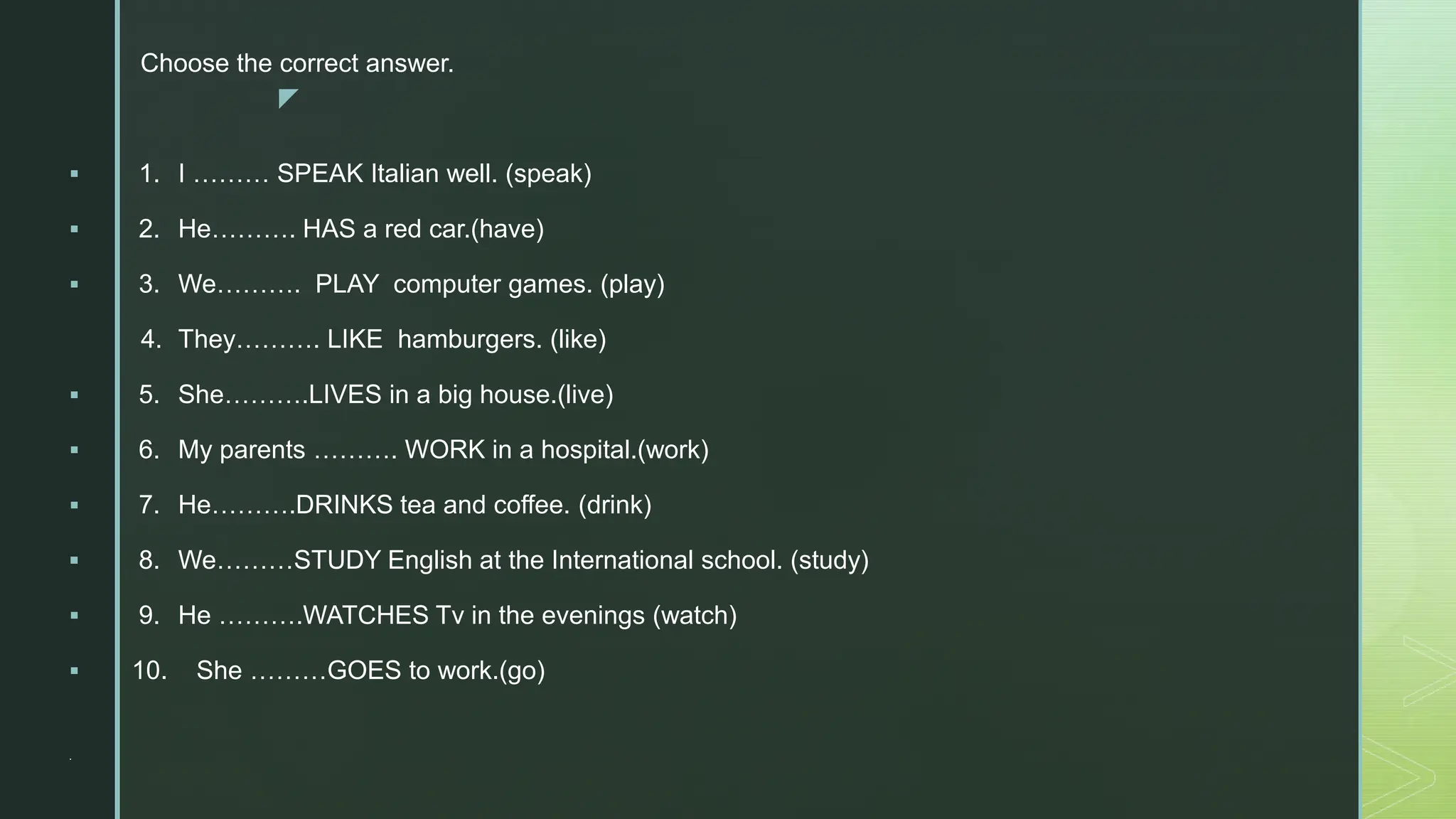 oraciones de presente simple, teoría y practica | PPT