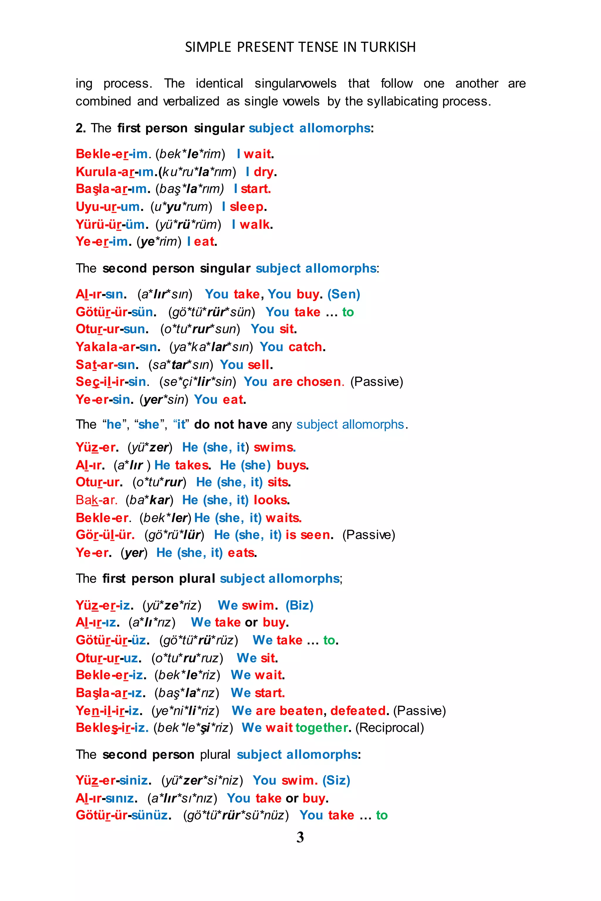 Simple present tense in turkish, yuksel goknel | DOCX