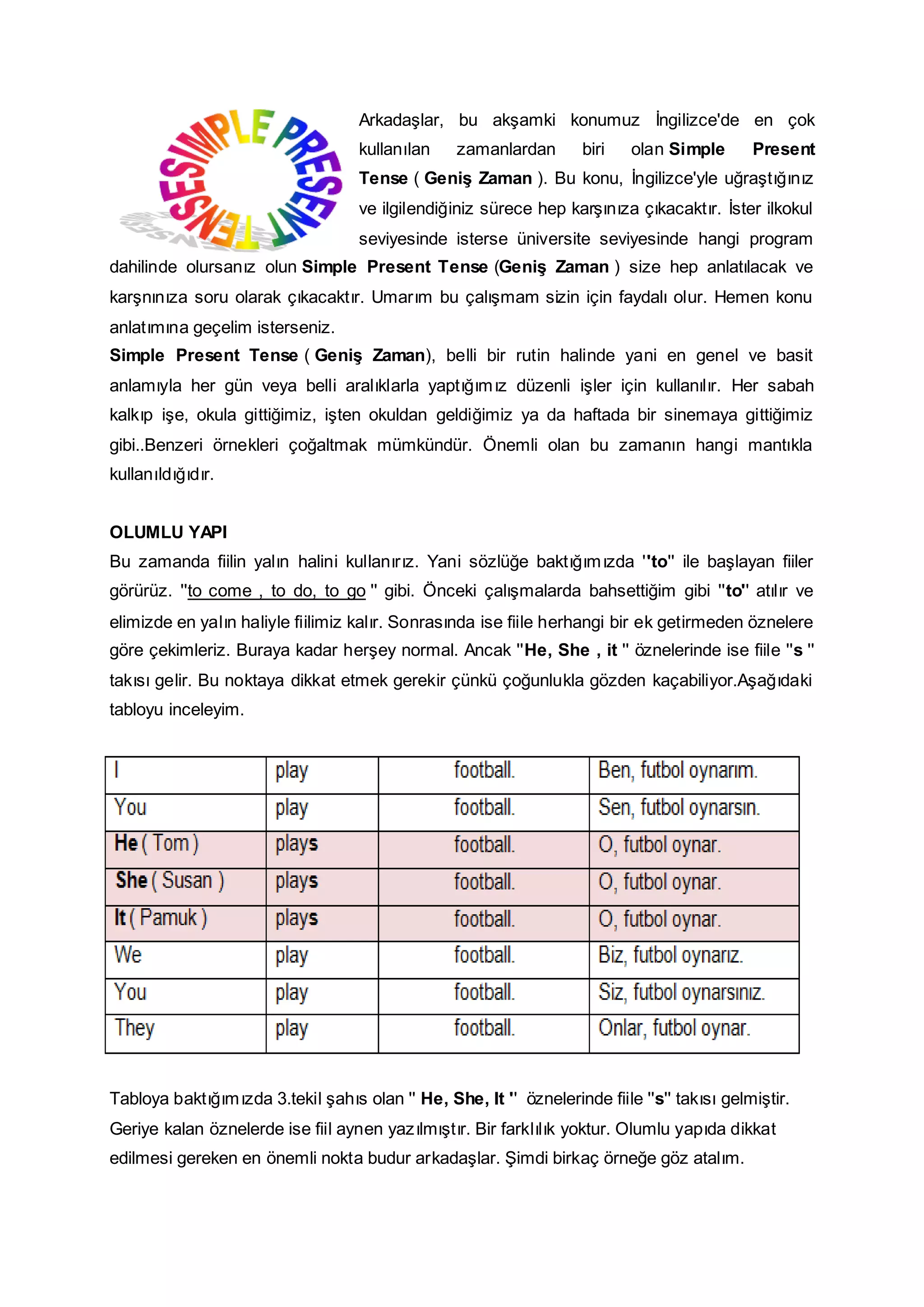 Simple present tense konu anlatımı | PDF