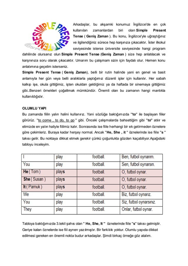 Simple present tense konu anlatımı | PDF