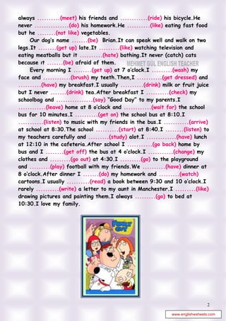 Simple present tense reading 1 | PDF