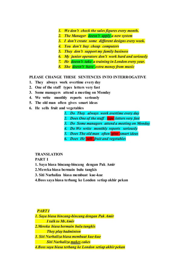 Simple present tense ( routines) lengkap | DOCX