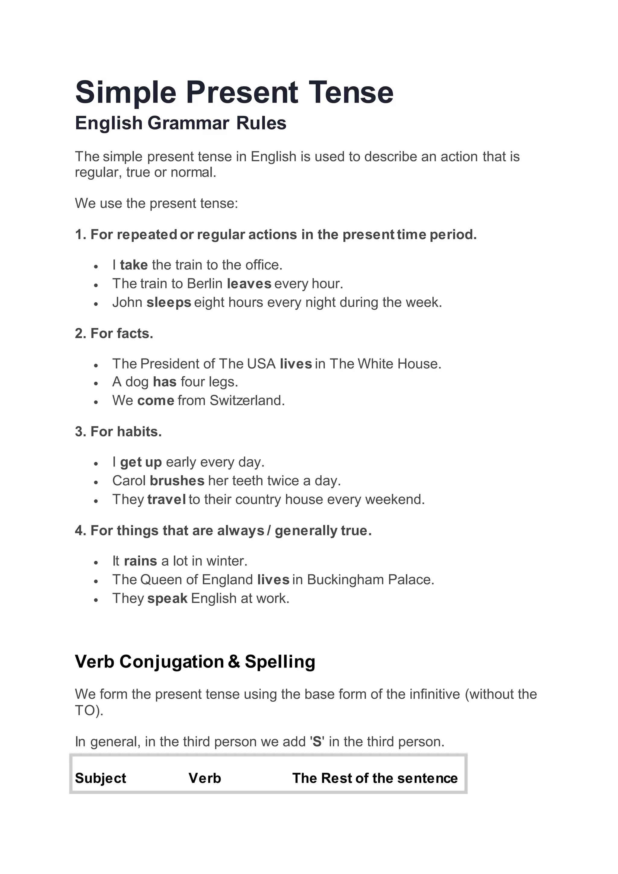 Simple present tense rules exercises | DOCX